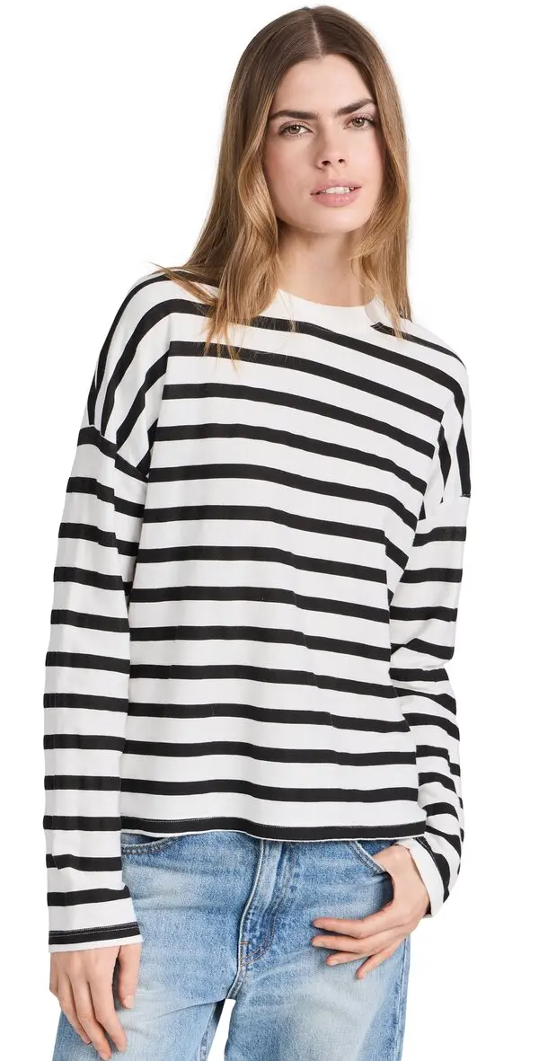 Askk Ny Long Sleeve Tee - Thin Stripe White | Editorialist
